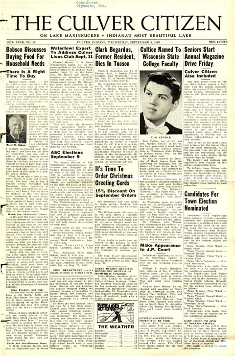 Culver Citizen newspapers, July-September, 1963 « Culver Historical Society