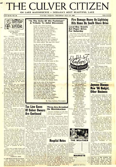 Culver Citizen newspapers, July-September, 1965 « Culver Historical Society